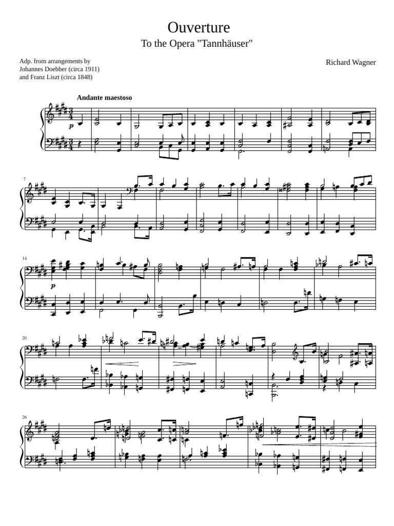 Wagner Tannhauser Overture Piano Solo | PDF
