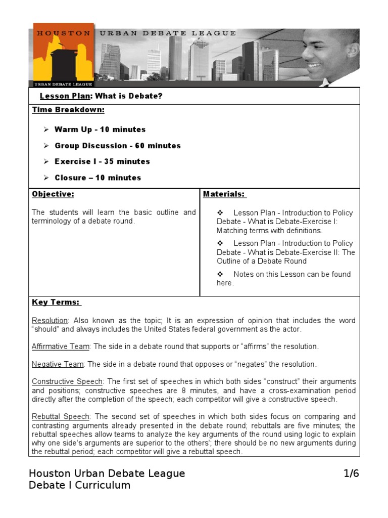Lesson Plan - Introduction To Policy Debate - What Is Debate | Download ...