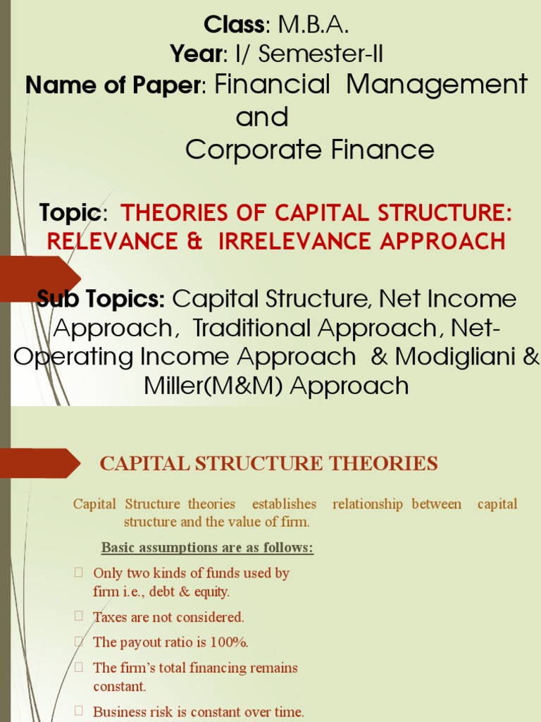 Financial Management and Corporate Finance: Theories of Capital ...