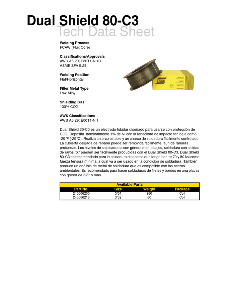 DUAL SHIELD 80 C3 (AWS E80T1-Ni1C) | PDF | Acero | Procesos de negocio