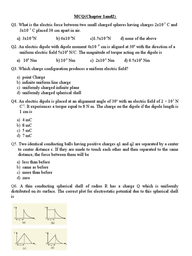 MCQ Electrostatics | PDF | Electric Field | Electrostatics
