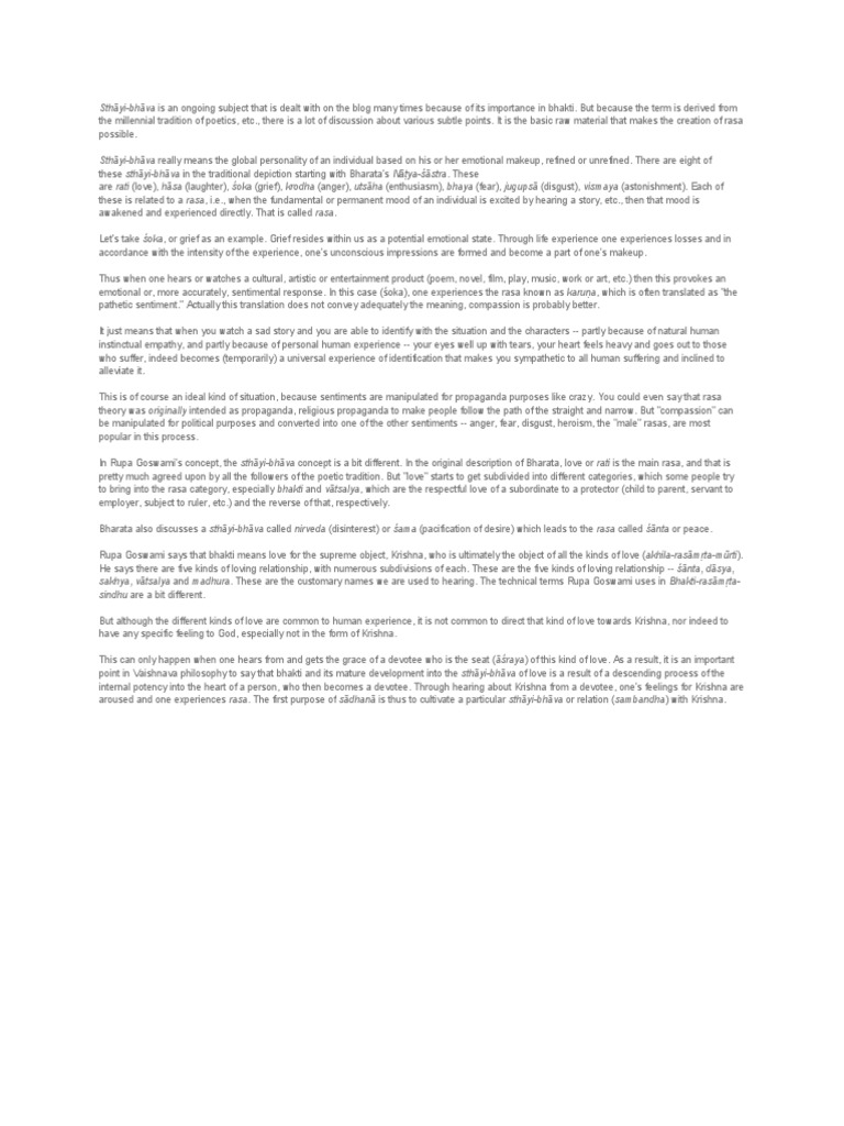 Sthāyi Bhava Explained | PDF | Love | Experience