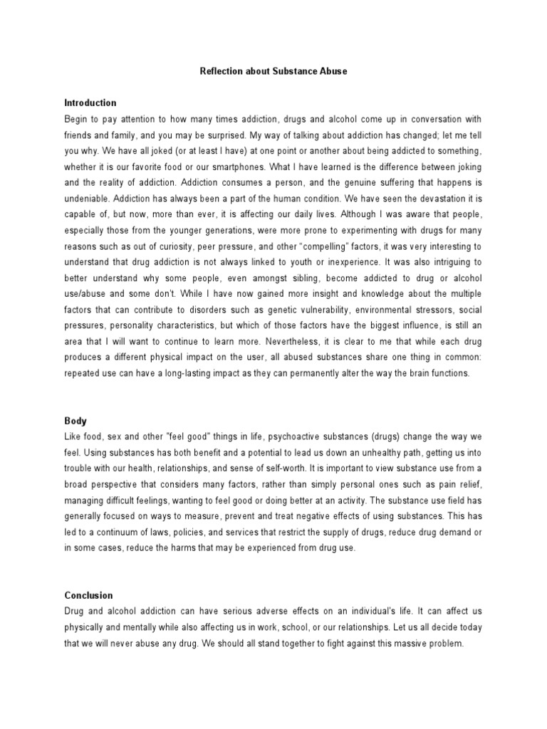 Reflection About Substance Abuse | PDF | Substance Abuse | Drugs
