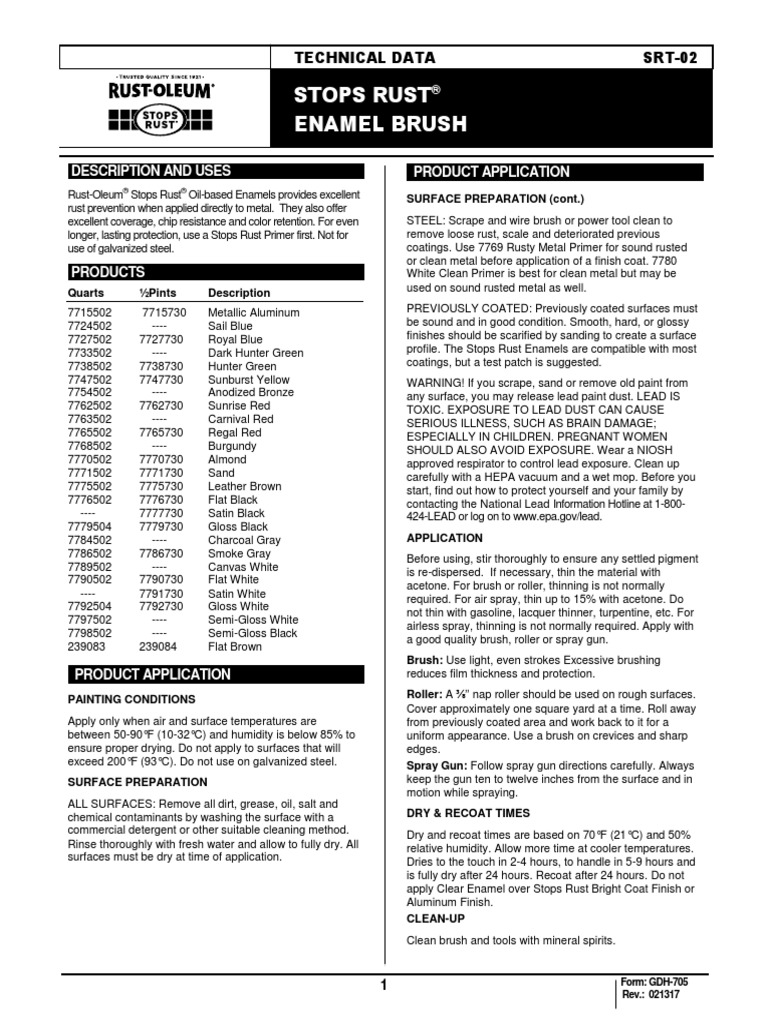 Stops Rust Enamel Brush: Technical Data SRT-02 | PDF | Rust | Oil