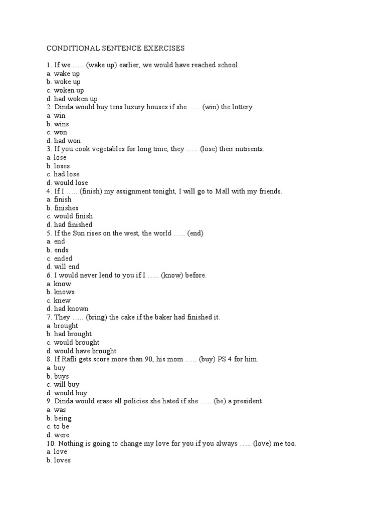 Conditional Sentence Practice Exercises | PDF