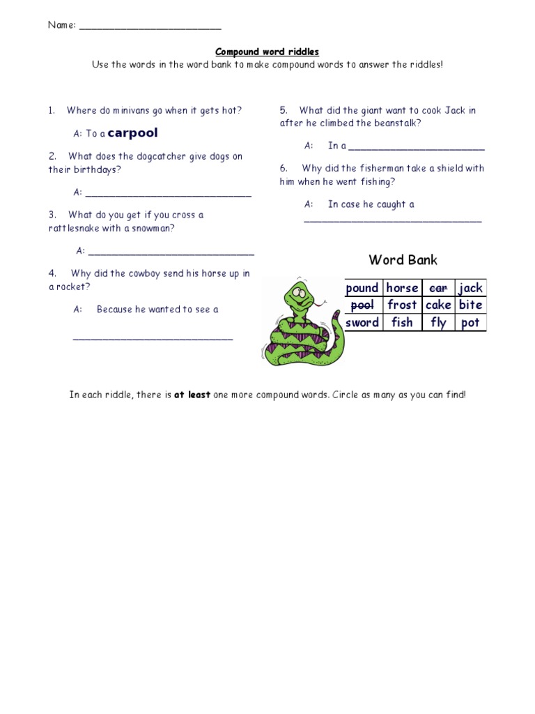 Compound Word Riddles Activity | PDF