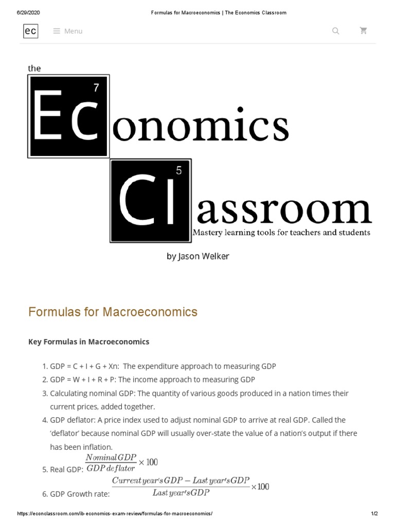 Formulas For Macroeconomics - The Economics Classroom | PDF ...