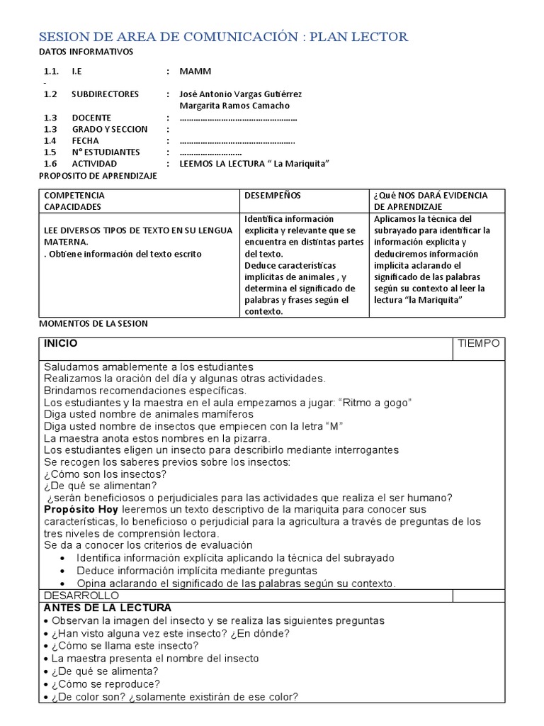 Comprensión Lectora: La Mariquita | PDF | Evaluación neuropsicológica ...