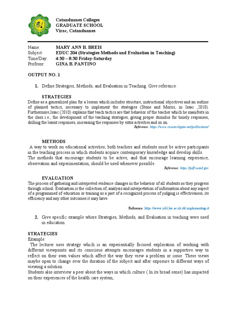 Output No. 2 in EDUC 204 | PDF | Learning | Teachers