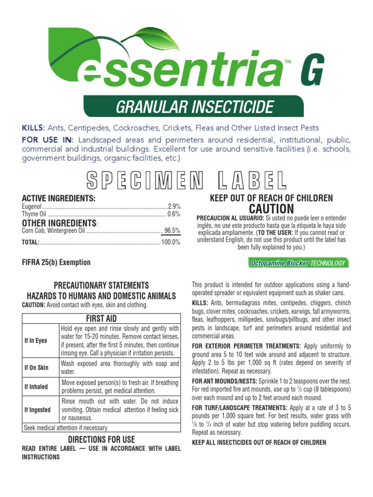 Essentria G Granule Insecticide Specimen Label | PDF