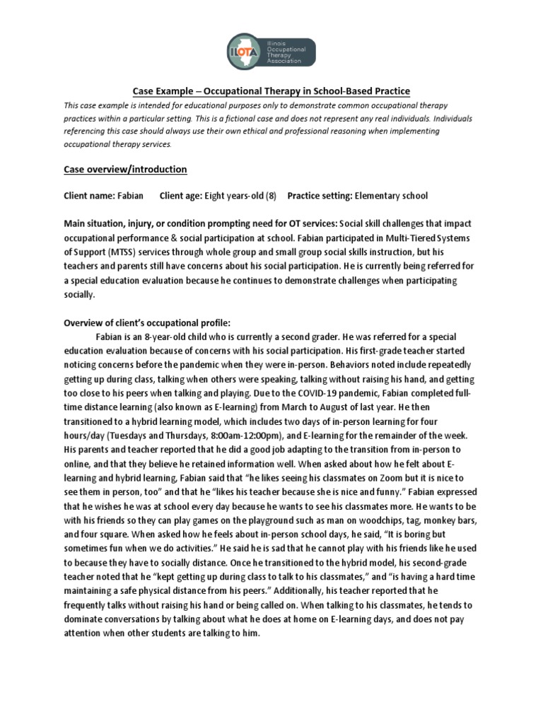 Case Example - School-Based Practice 041421 | PDF | Occupational ...