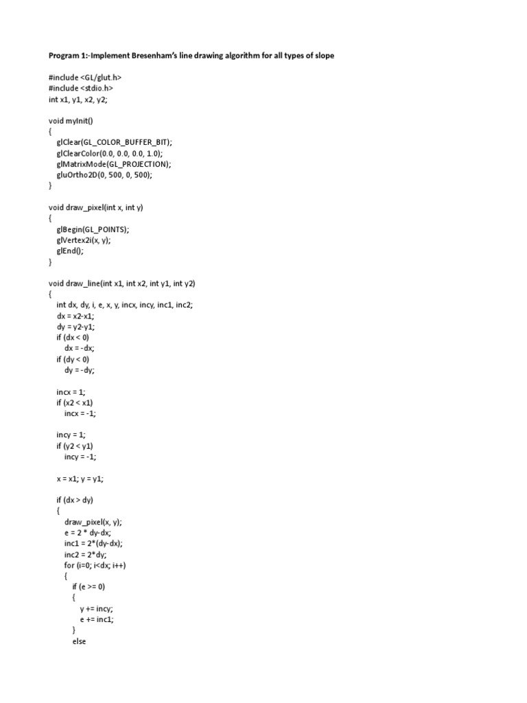 Program 1:-Implement Bresenham's Line Drawing Algorithm For All Types ...