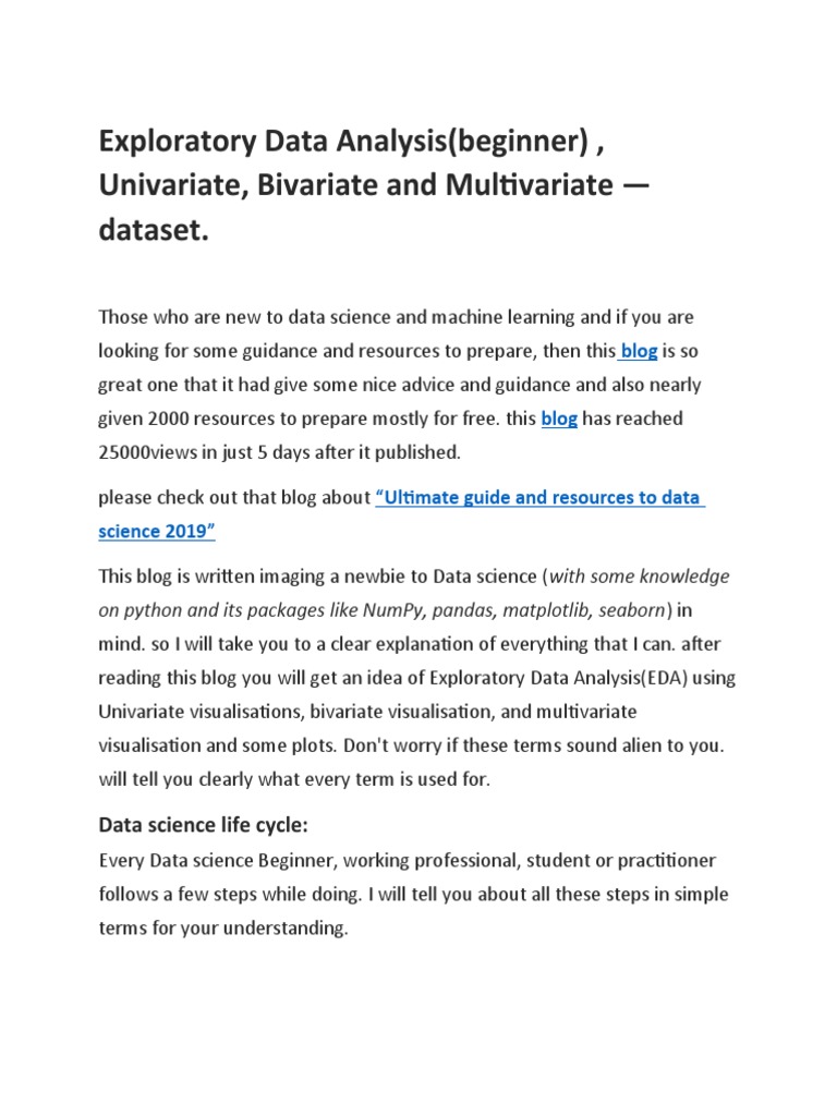 Exploratory Data Analysis (Beginner), Univariate, Bivariate and Multivariate - Dataset | PDF