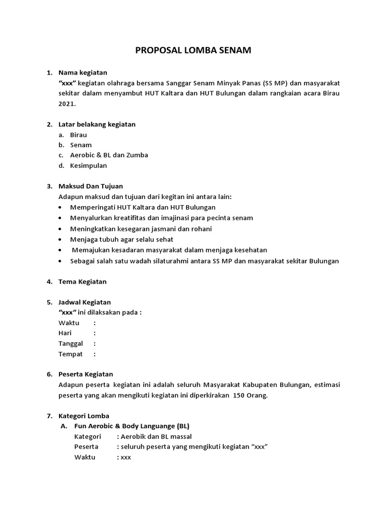 Contoh Proposal Lomba Senam | PDF