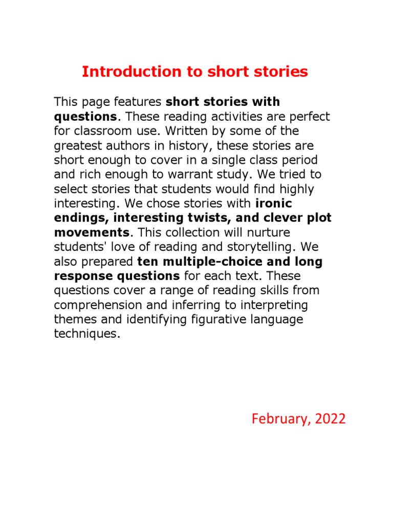 Introduction To Short Stories: February, 2022 | PDF