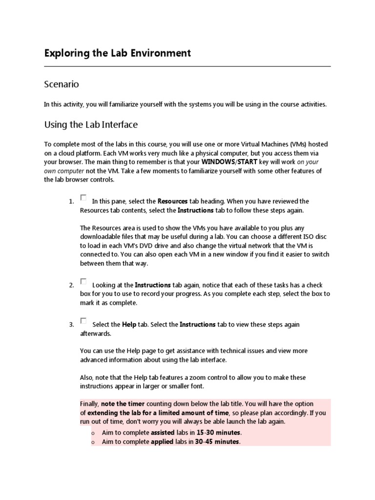 Assisted Lab Exploring The Lab Environment Pdf Virtual Machine