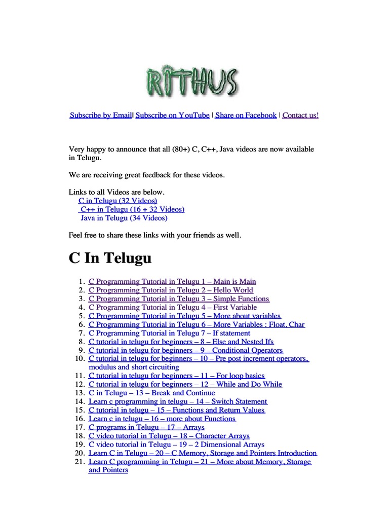Learn C C Java in Telugu Rithus | PDF | C++ | Class (Computer Programming)