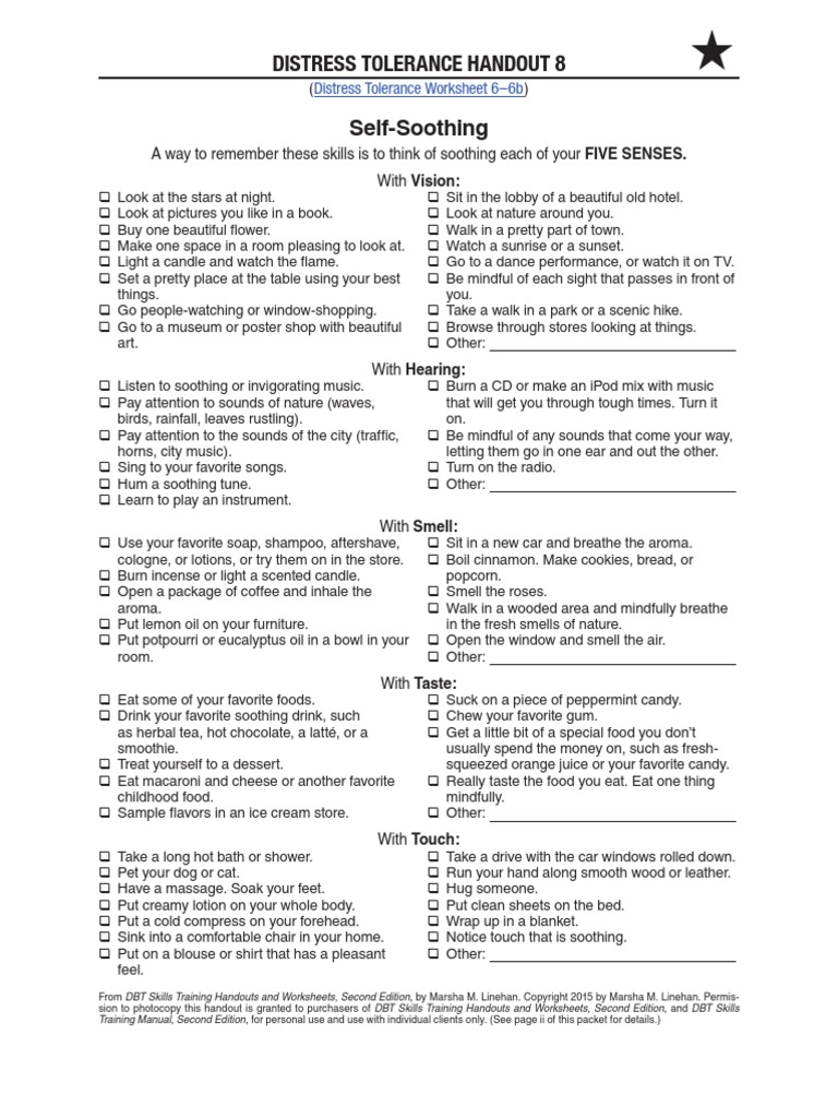 DBT Distress Tolerance Group 5 Handouts | PDF | Dialectical Behavior ...