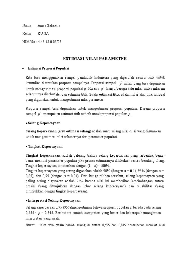 Rangkuman Estimasi Nilai Parameter | PDF