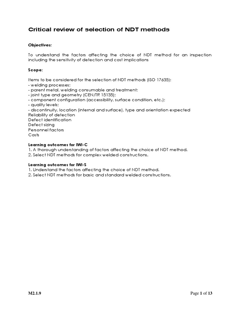 NDT Method Selection for Weld Inspections | PDF | Nondestructive ...