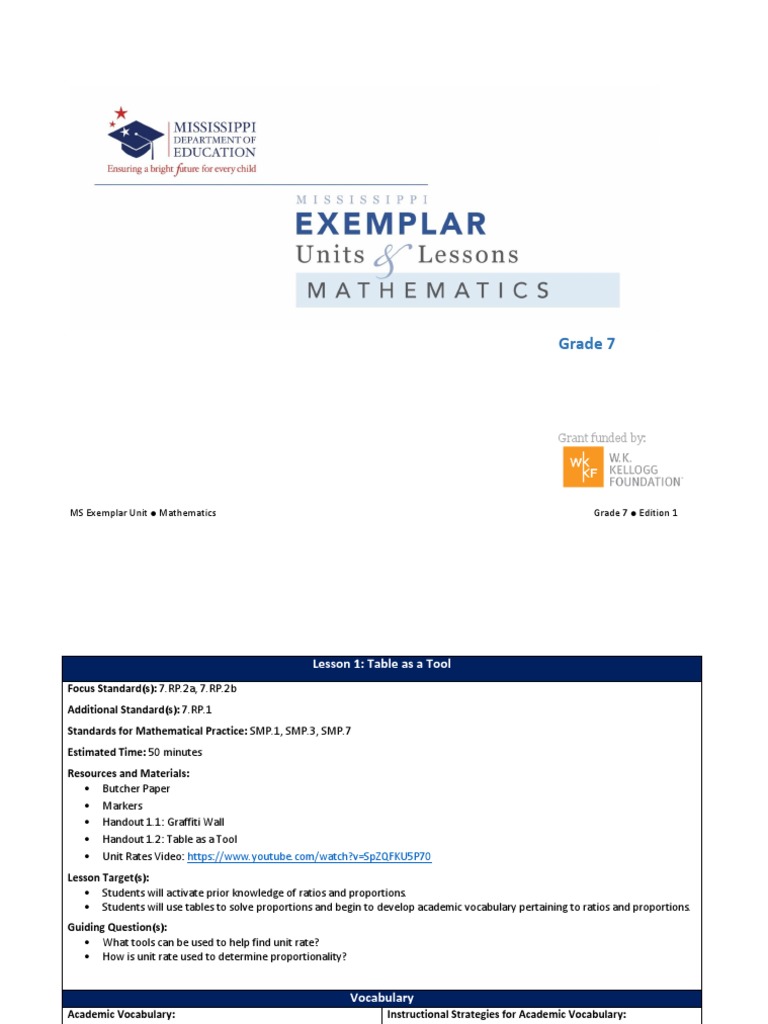 Grade 7 Math: Unit Rates & Proportions | PDF | Cognition | Vocabulary
