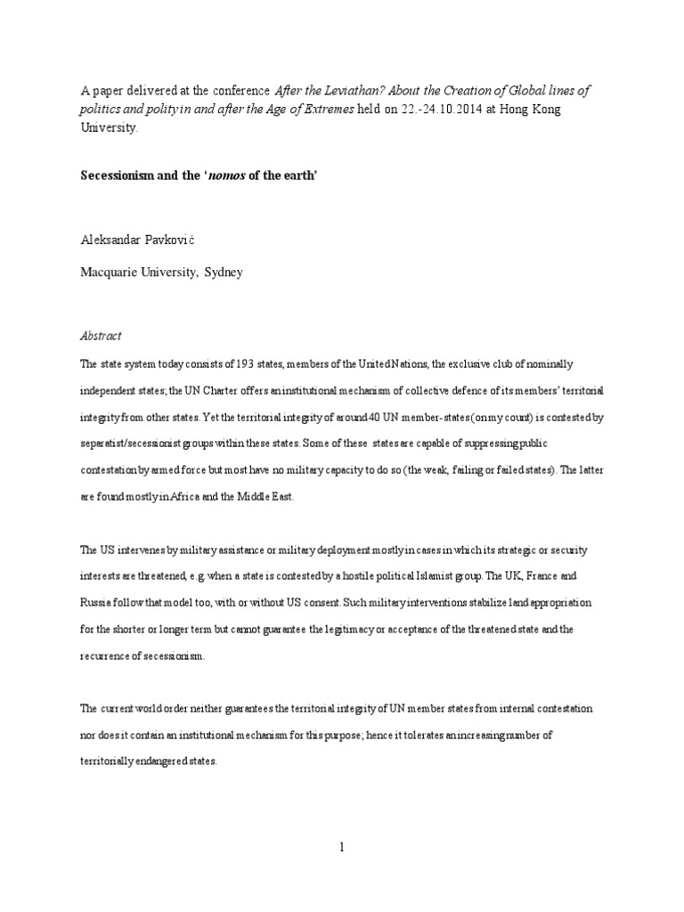 Secessionism and The Nomos To Be Posted | PDF | Nato | Secession