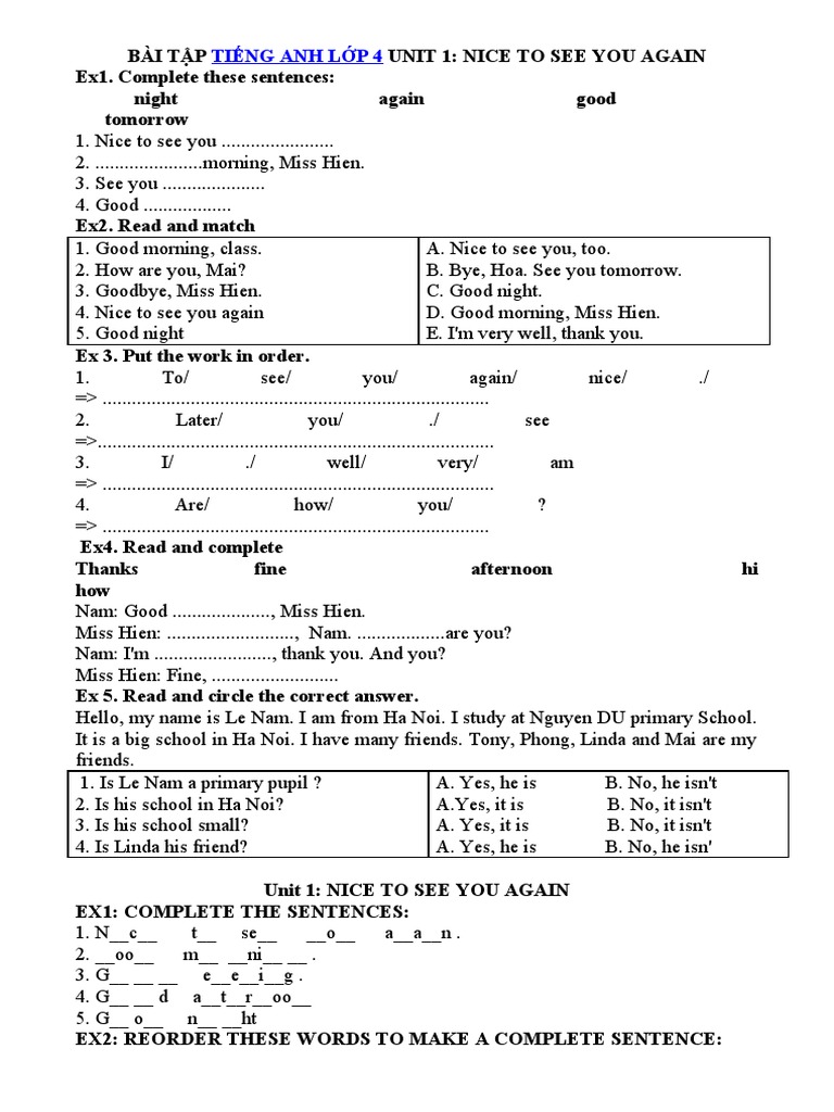 Bai Tap Tieng Anh Lop 4 Chuong Trinh Moi Theo Tung Unit | PDF | Vietnam | Vietnam War