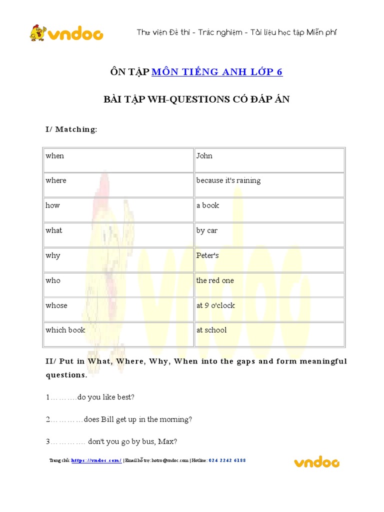 WH-Question Exercises for Grade 6 | PDF