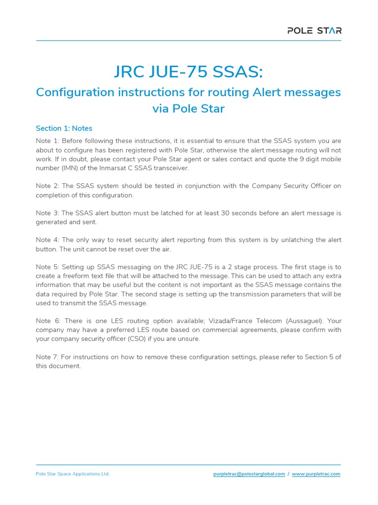JRC Jue-75 Ssas:: Configuration Instructions For Routing Alert Messages ...