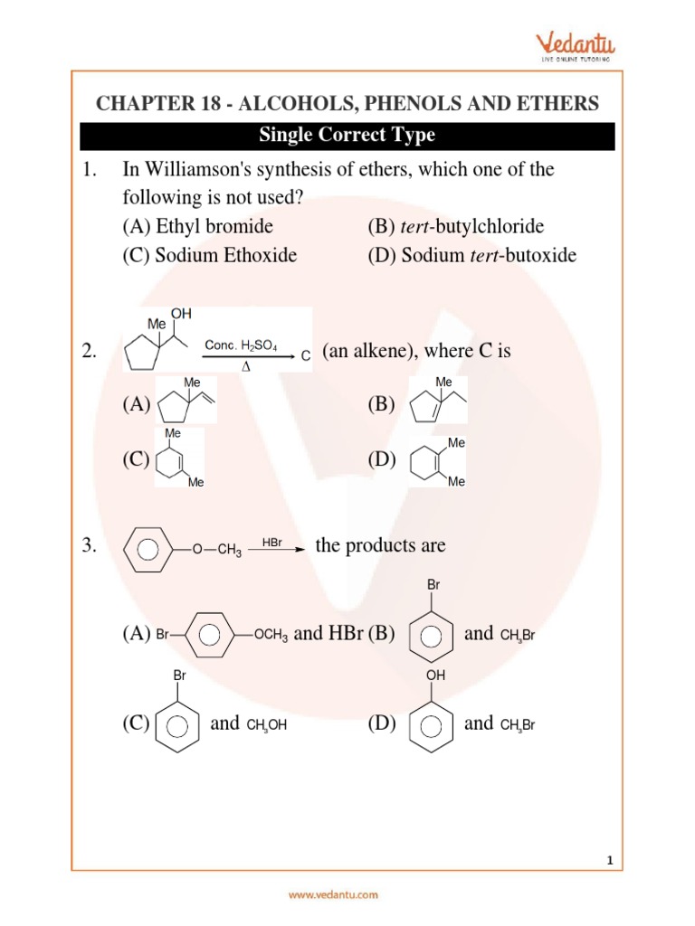 JEE Advanced Alcohols, Phenols and Ethers Important Questions | PDF ...