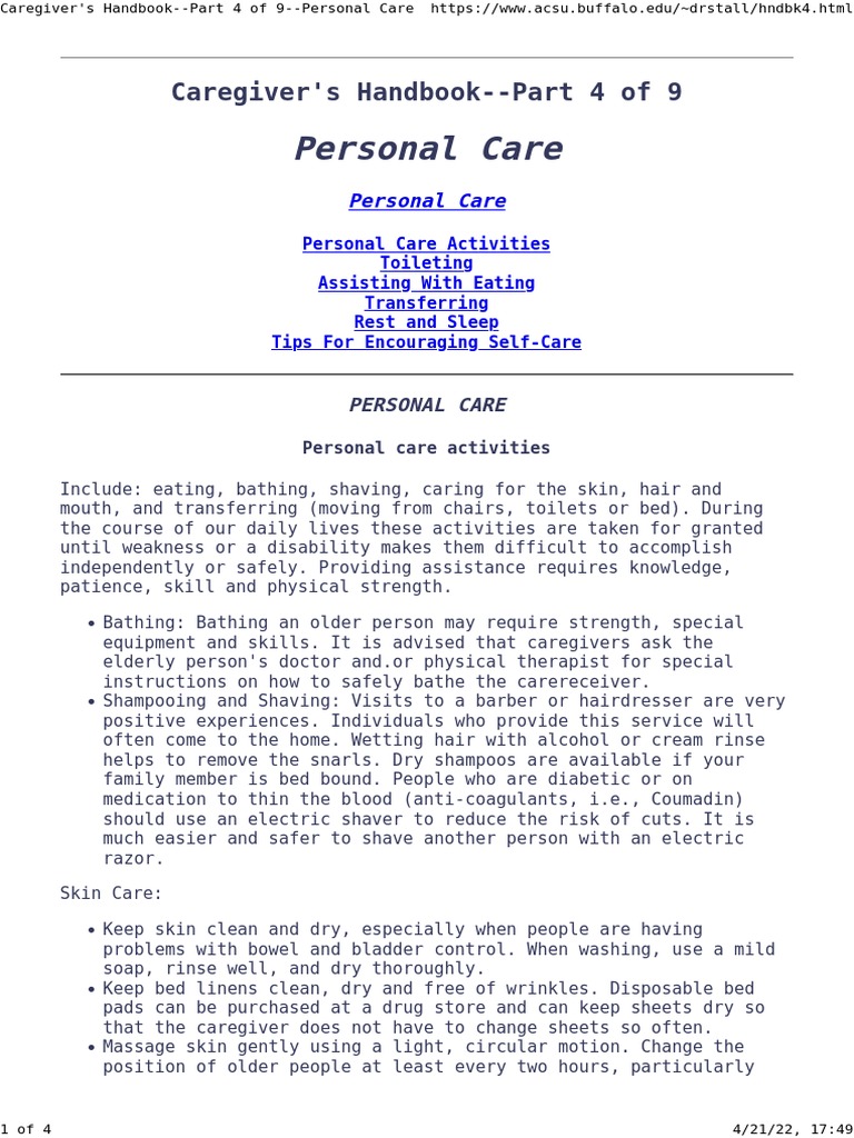 Caregiver's Handbook - Part 4 of 9 - Personal Care | PDF | Caregiver ...
