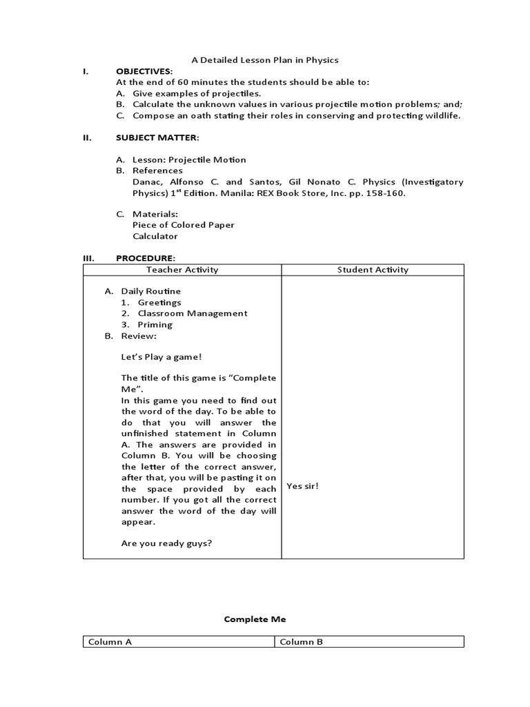 Lesson Plan Momentum | PDF | Projectiles | Physics
