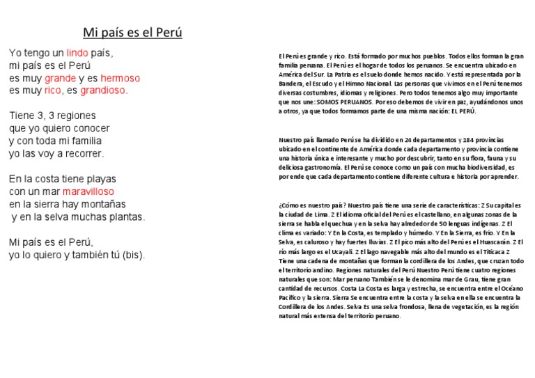 Mi País Es El Perú | PDF | Perú | Andes