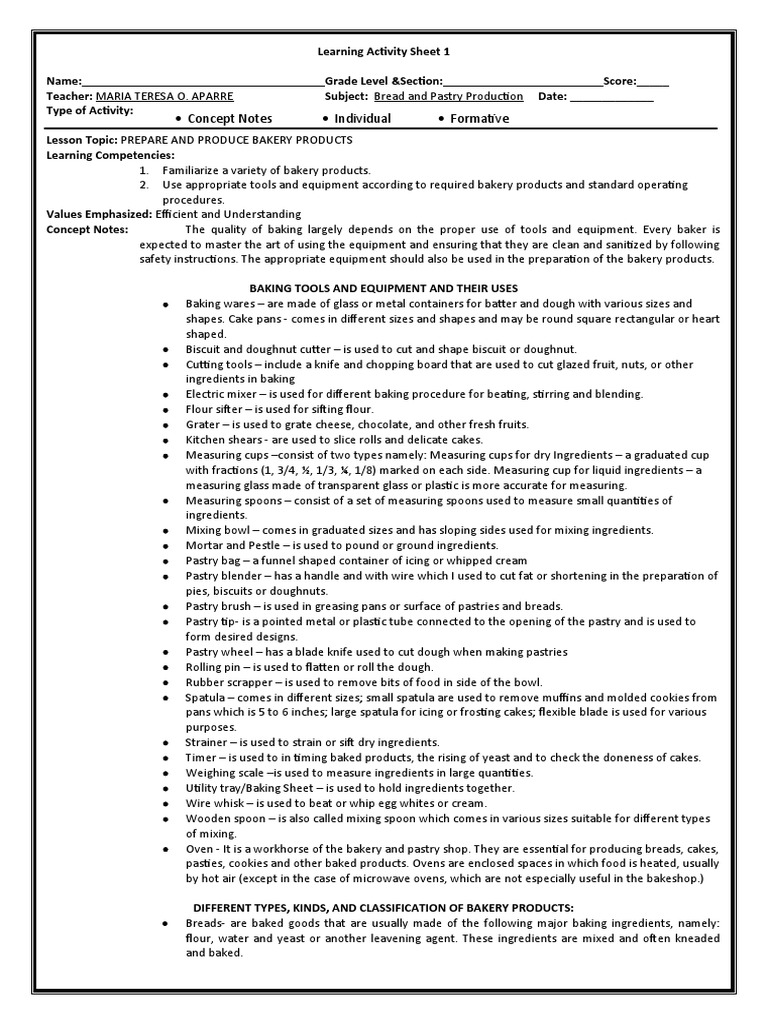 Concept Notes Individual Formative | PDF | Flour | Baking
