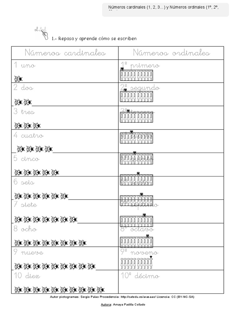 4 Fichas Numeros Cardinales y Ordinales | PDF
