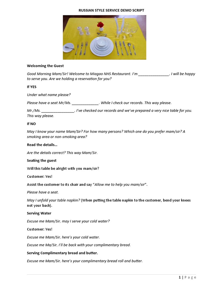 Russian Style Service Demo Script | PDF | Salad | Soup