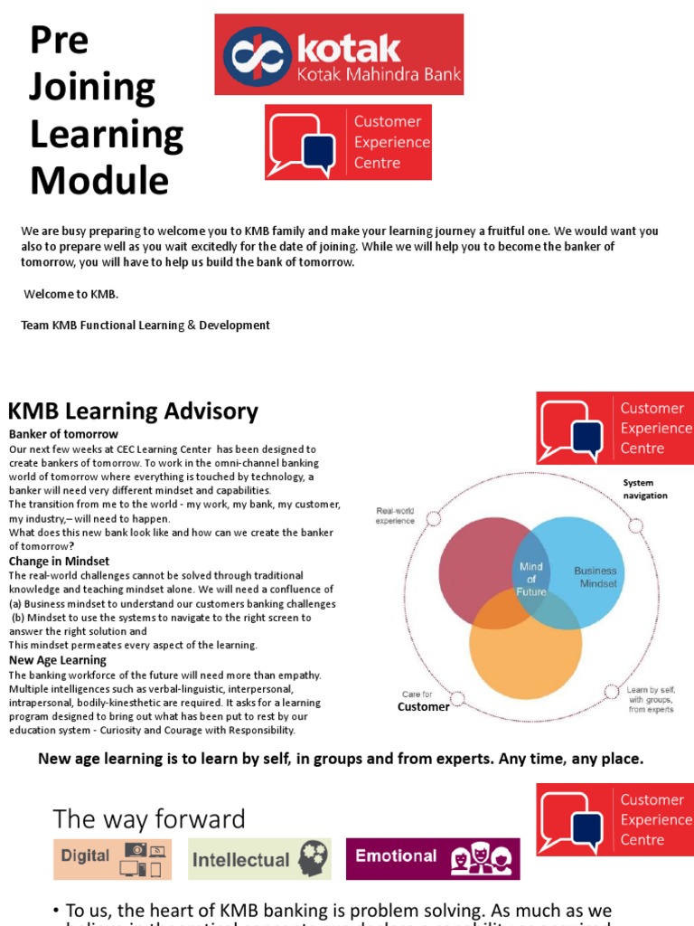 KMB CEC Pre Joining Learning Advisory | PDF | Learning | Banks