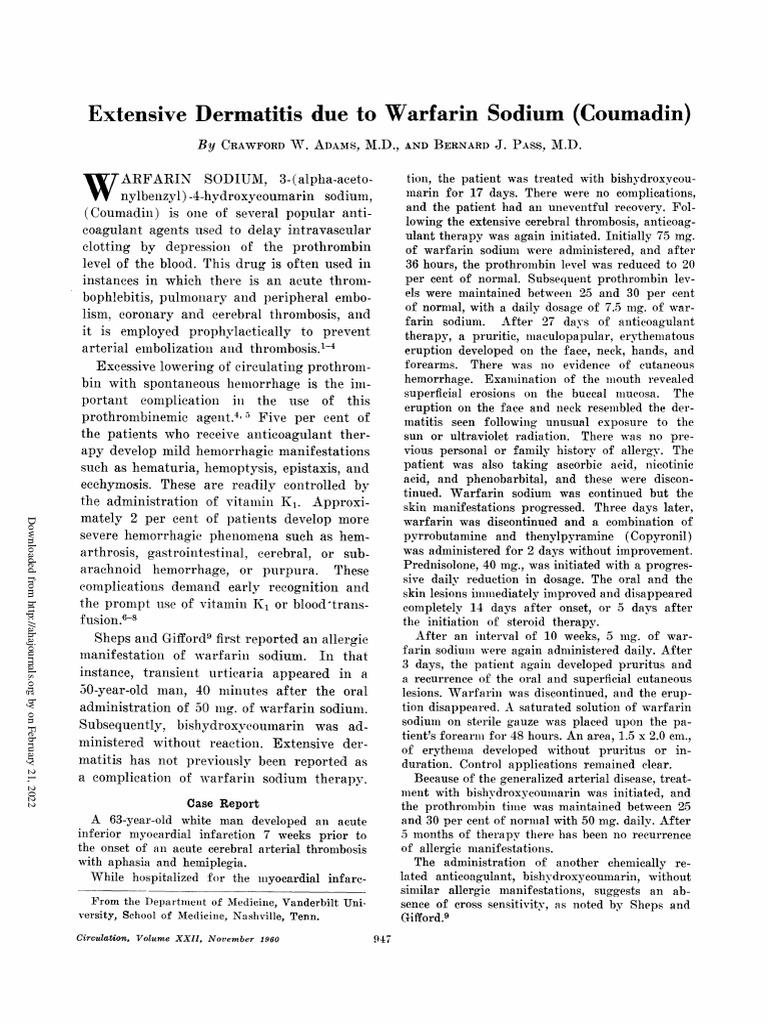 Extensive Dermatitis (Coumadin) : Due Warfarin Sodium | PDF | Thrombus ...