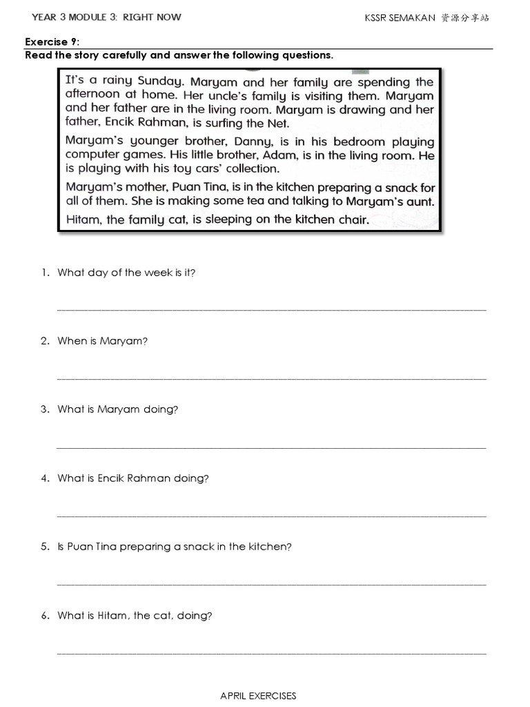Exercise 9: Read The Story Carefully and Answer The Following Questions ...