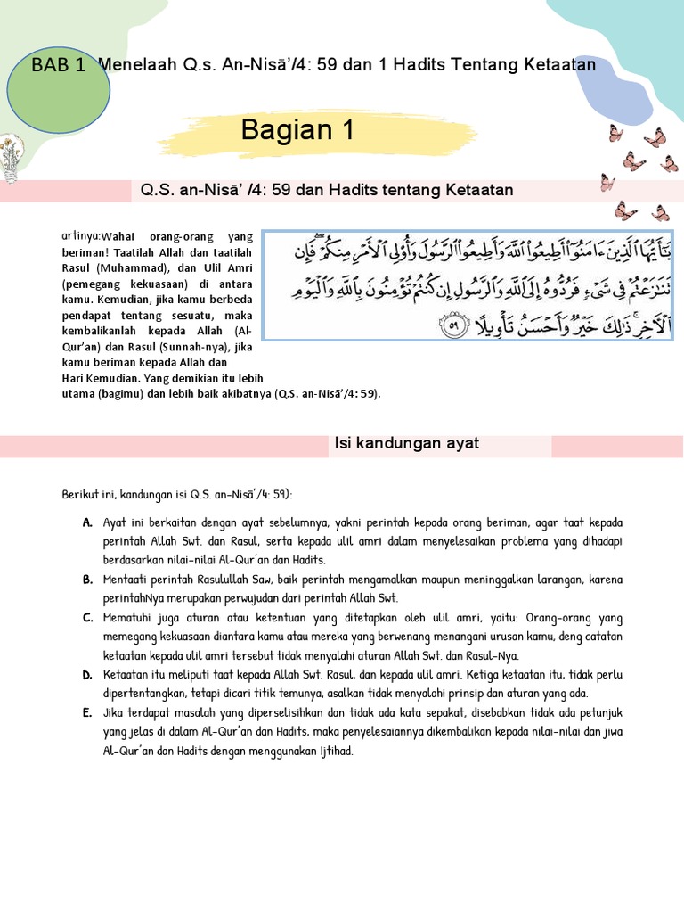 Bagian 1: Menelaah Q.S. An-Nisā'/4: 59 Dan 1 Hadits Tentang Ketaatan ...