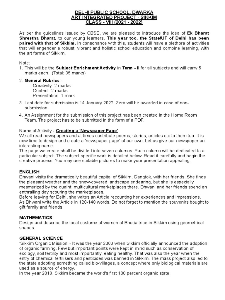 Art Integration Project - Class 8 | PDF