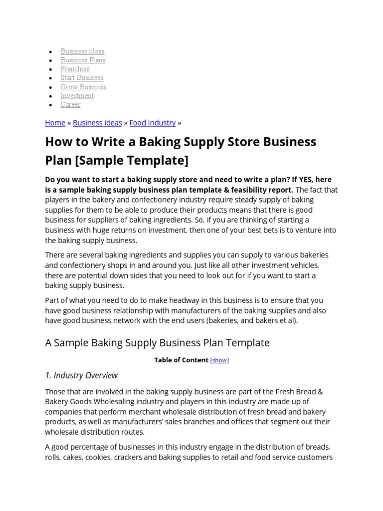 Baking Supplies Business Plan | PDF | Bakery | Retail