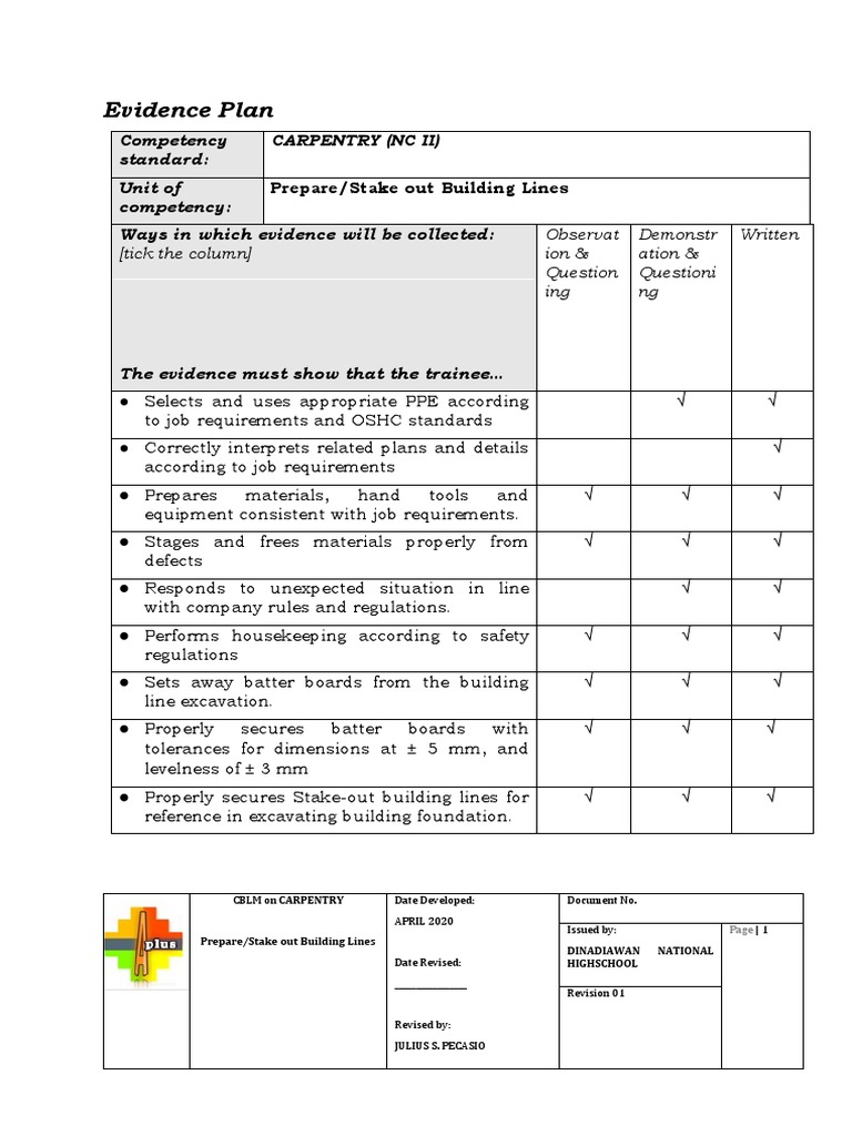 TEMPLATE Evidence Plan | PDF