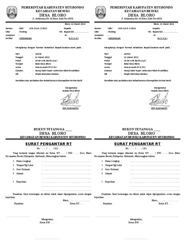 Surat Pengantar RT | PDF