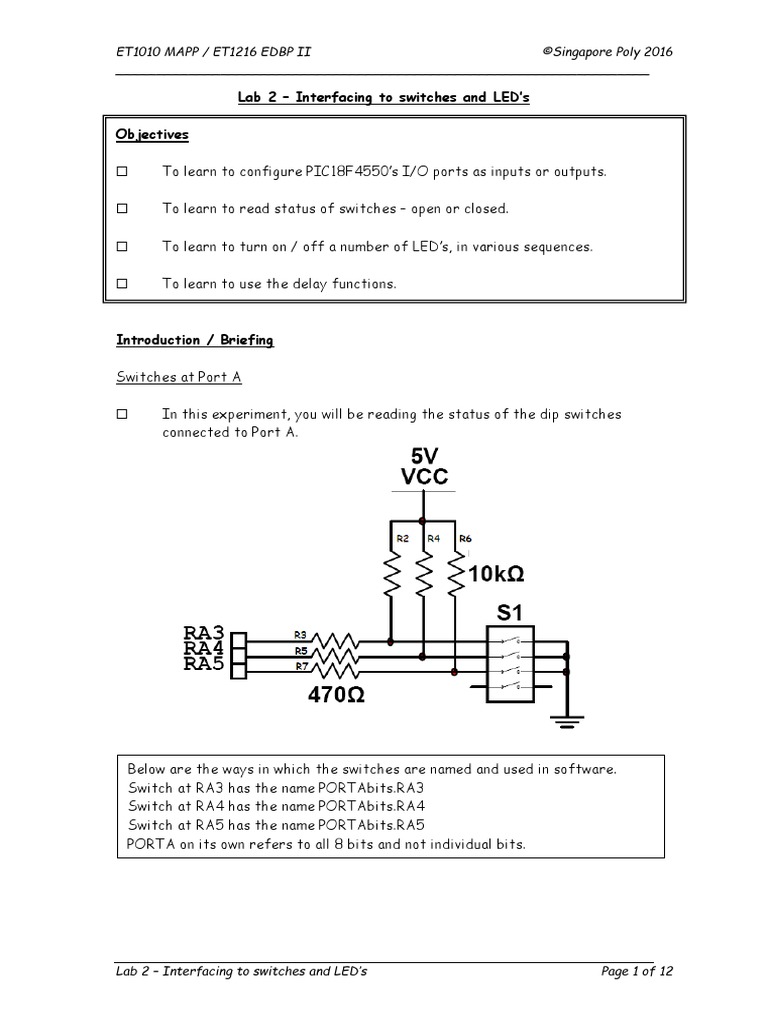 Lab 2 - Interfacing To Switches and LED's Objectives | PDF | Input/Output | Computing