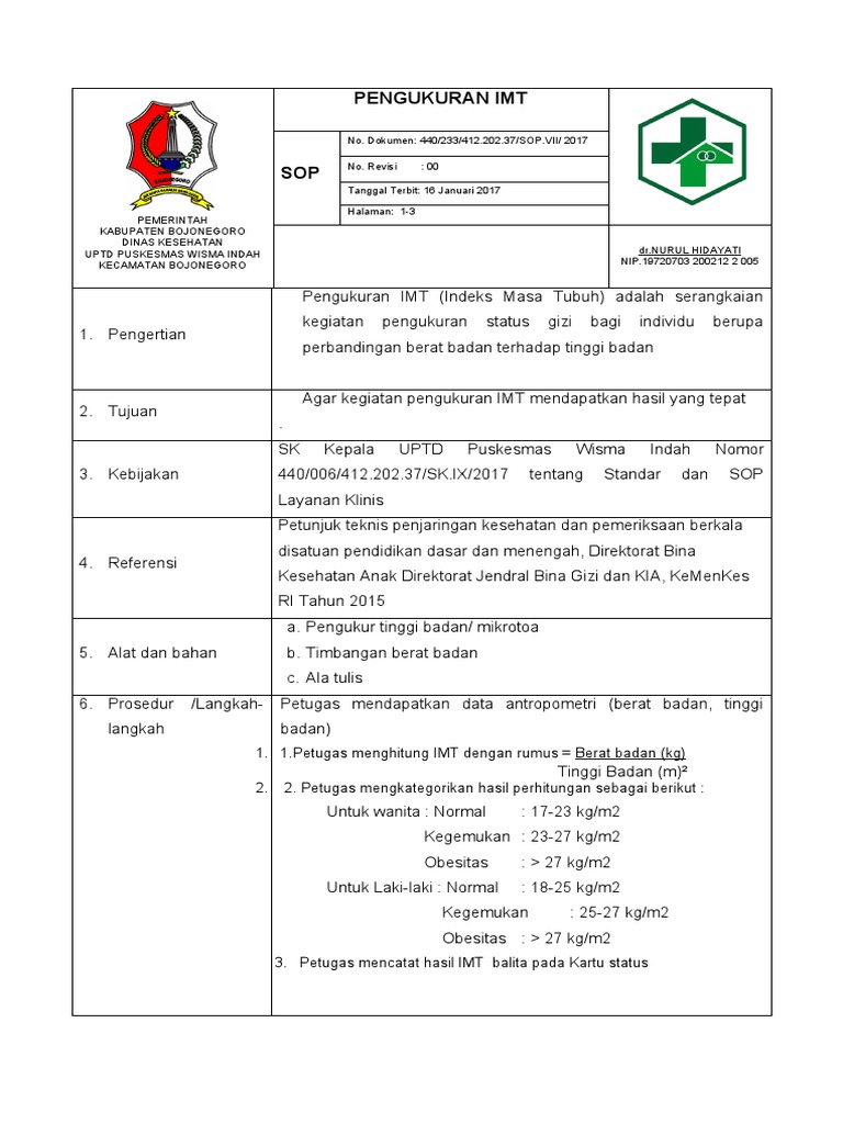 SOP Pengukuran IMT Puskesmas | PDF