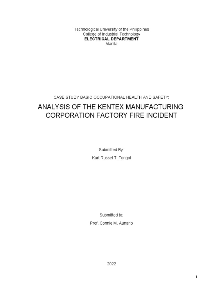 Analysis of The Kentex Manufacturing Corporation Factory Fire Incident ...