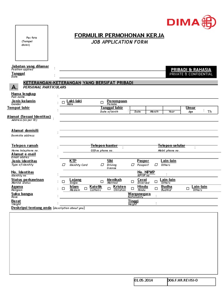 003 Formulir Permohonan Kerja (JAF) | PDF