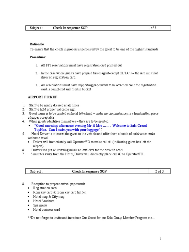 FO SOP Check in Sequence | PDF