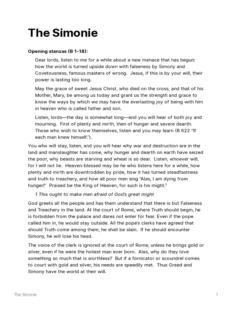 The Simonie | Download Free PDF | Seven Deadly Sins | Knight